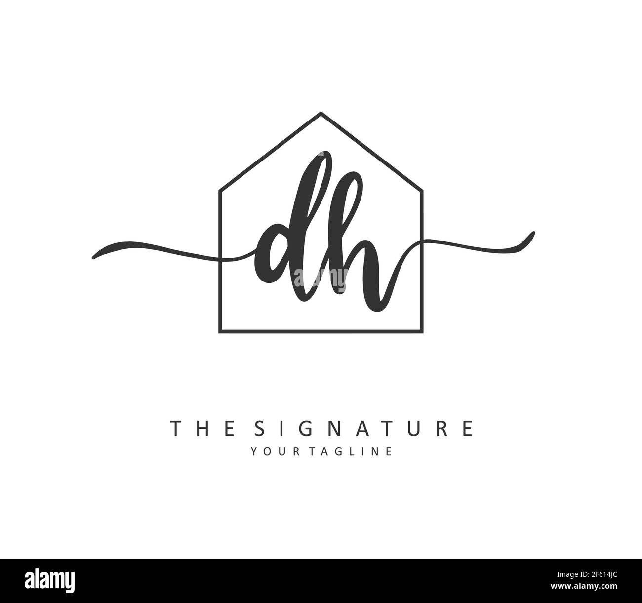 D H DH Initial letter handwriting and signature logo. A concept ...