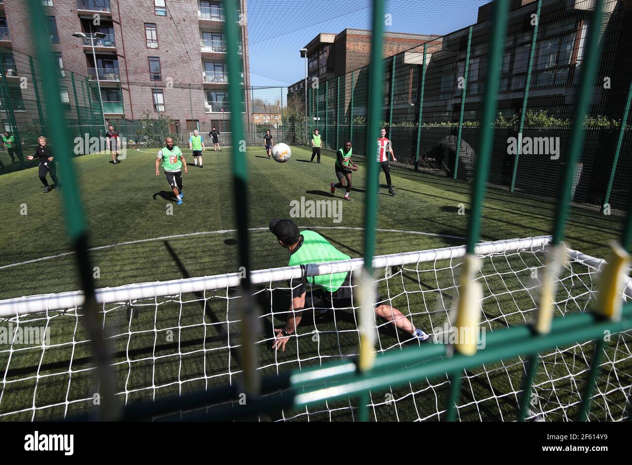 Teams playing five-a-side football at Powerleague Vauxhall, south ...