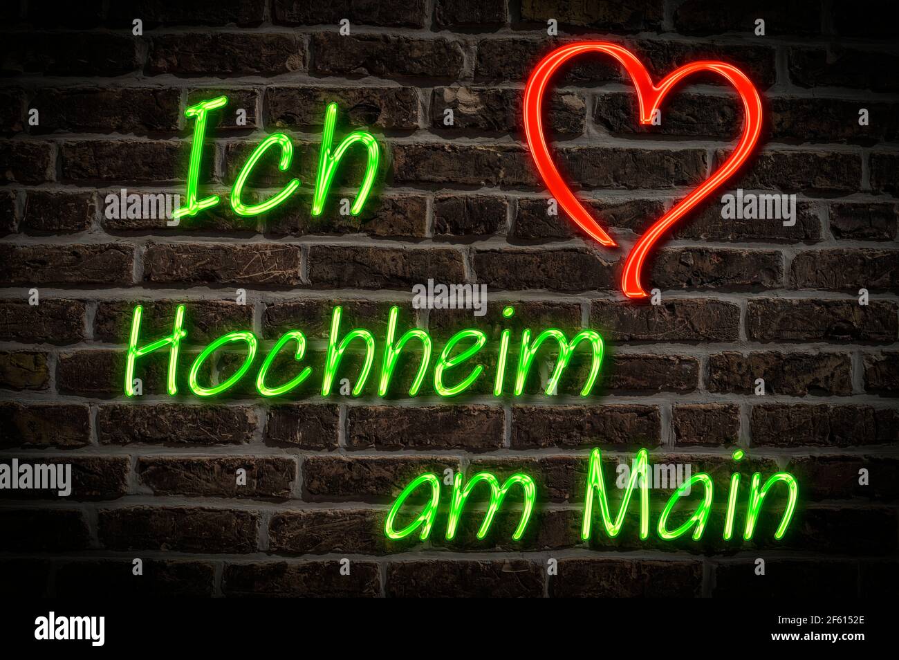 Leuchtreklame, Ich liebe Hochheim am Main, Hessen, Deutschland, Europa ...