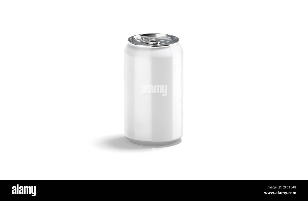 Blank white aluminum 330 ml soda can mockup, side view Stock Photo - Alamy
