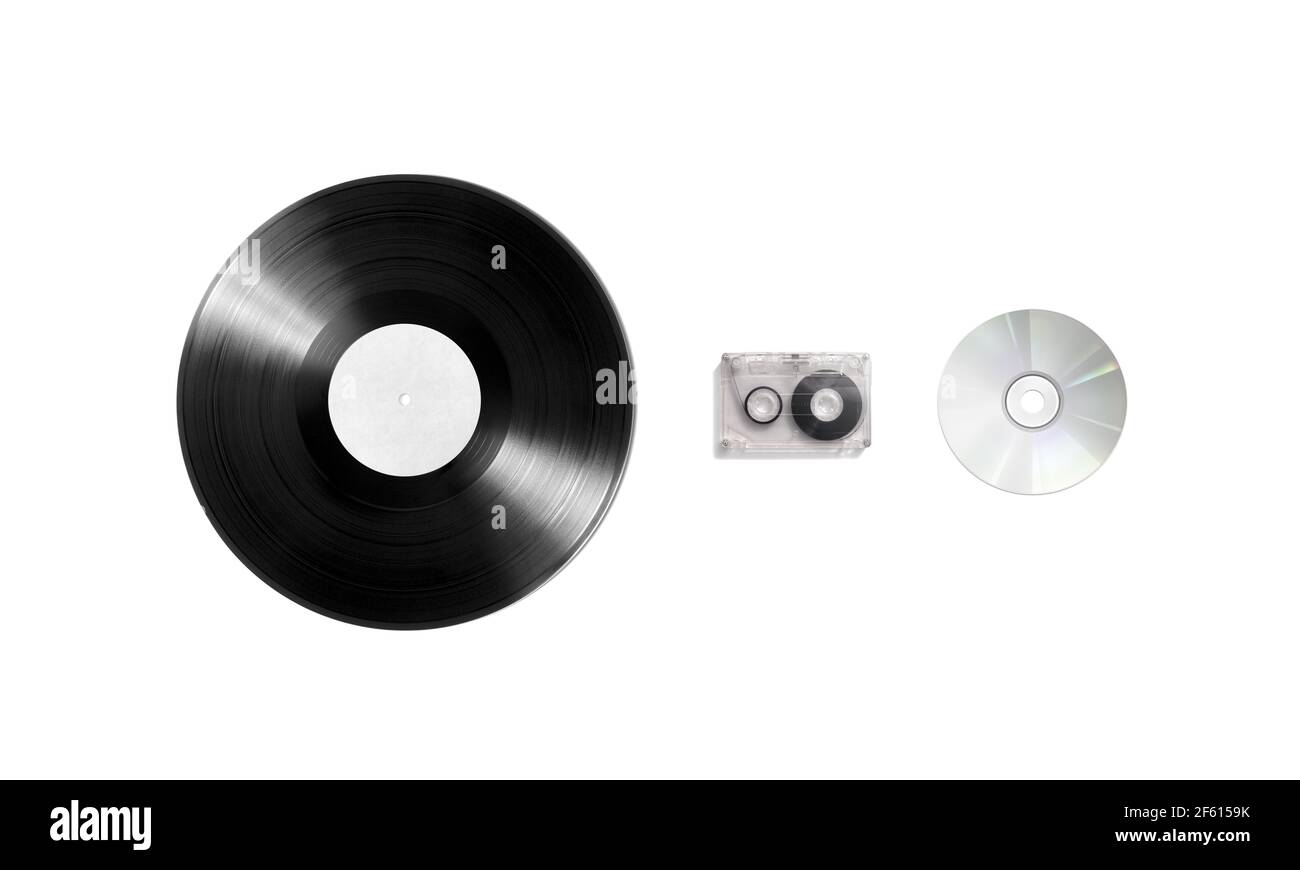 Blank vinyl, cassette and cd disk mockup set, isolated Stock Photo - Alamy