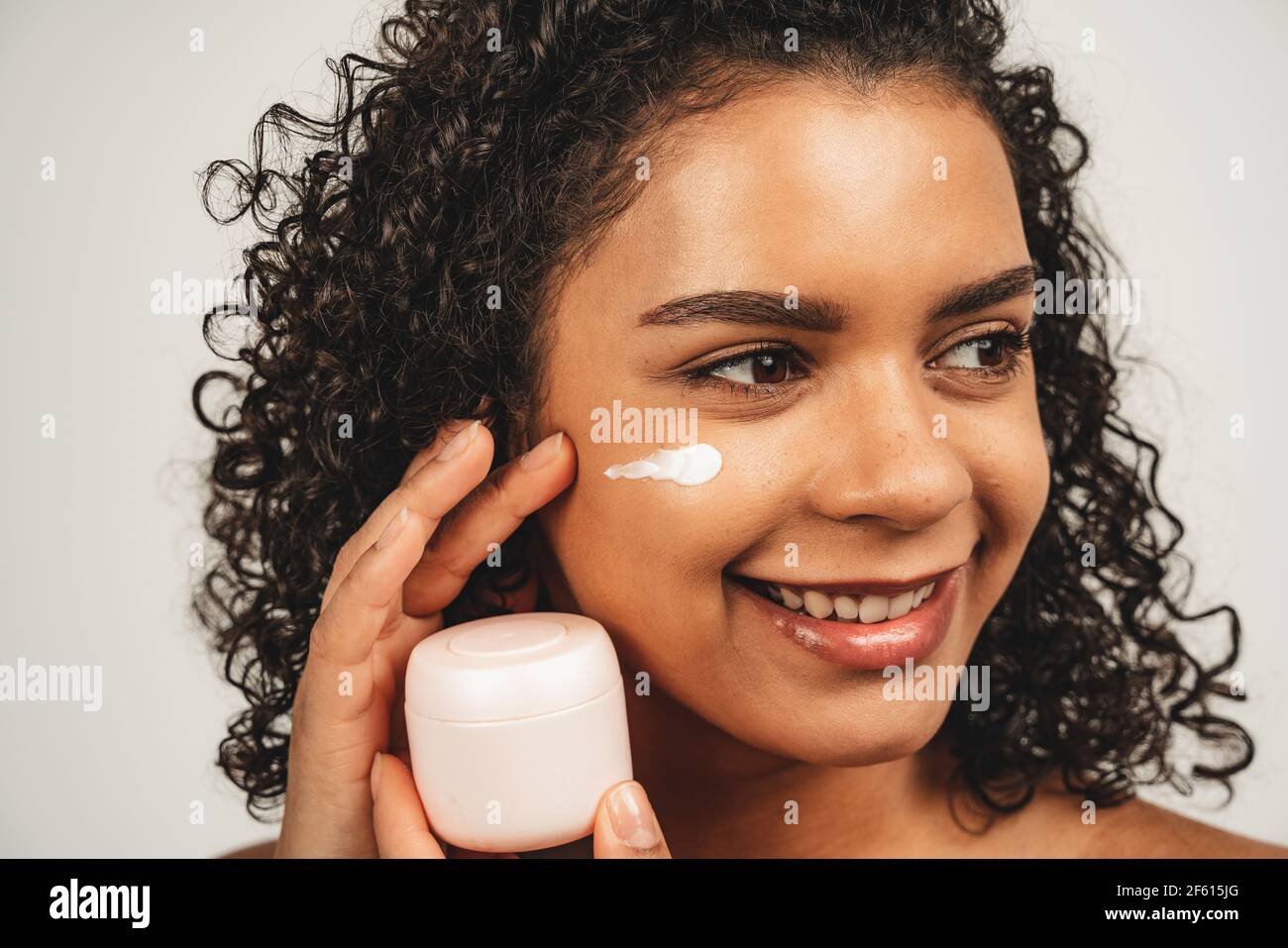 Close up photo of face natural beauty attractive black woman using ...