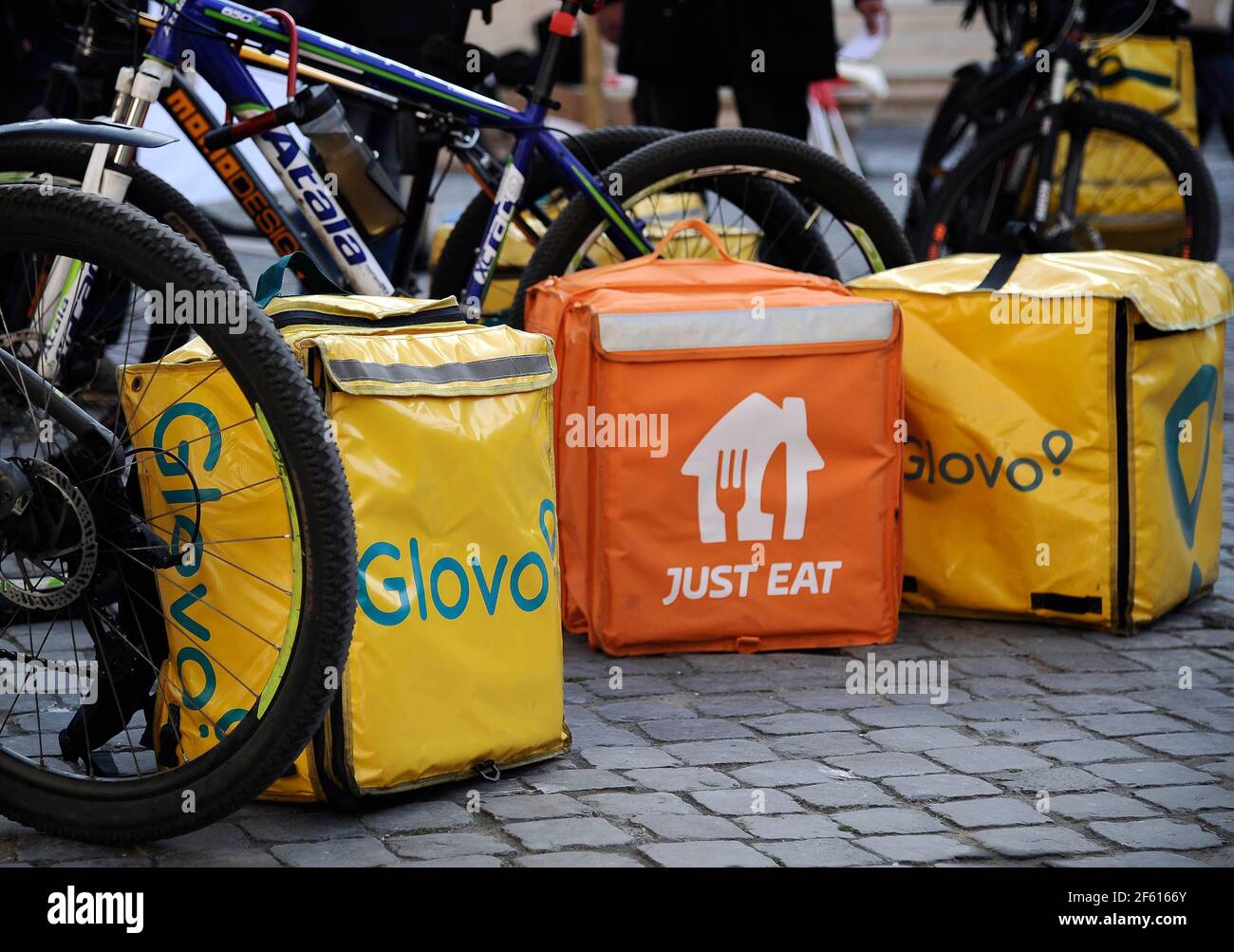 Italy, Rome, March 26, 2021 : 'No delivery day'. Protest demonstration ...