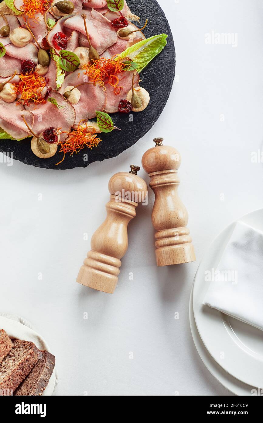 Sliced Beef or Pork with Marinated Vegetables and Sauce. Beautifully ...