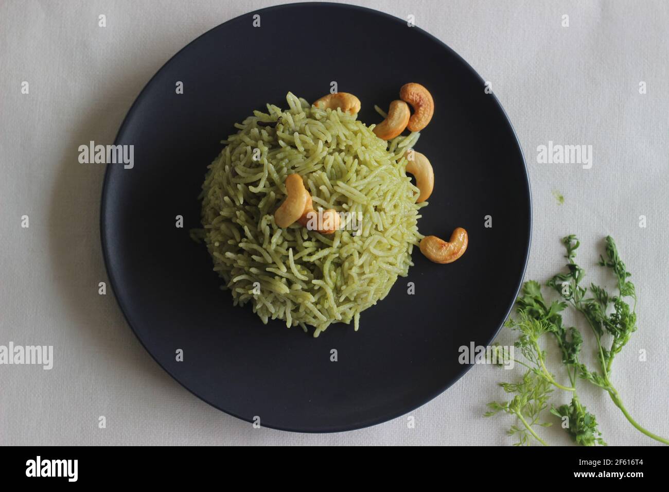 Homemade Coriander pulao, a one pot rice preparation in ghee with ...