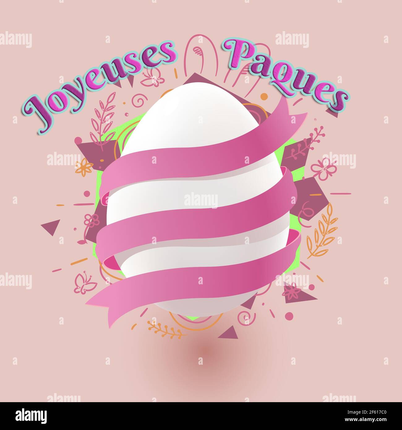 A beautiful easter egg in pink background, joyeuse paques text in ...