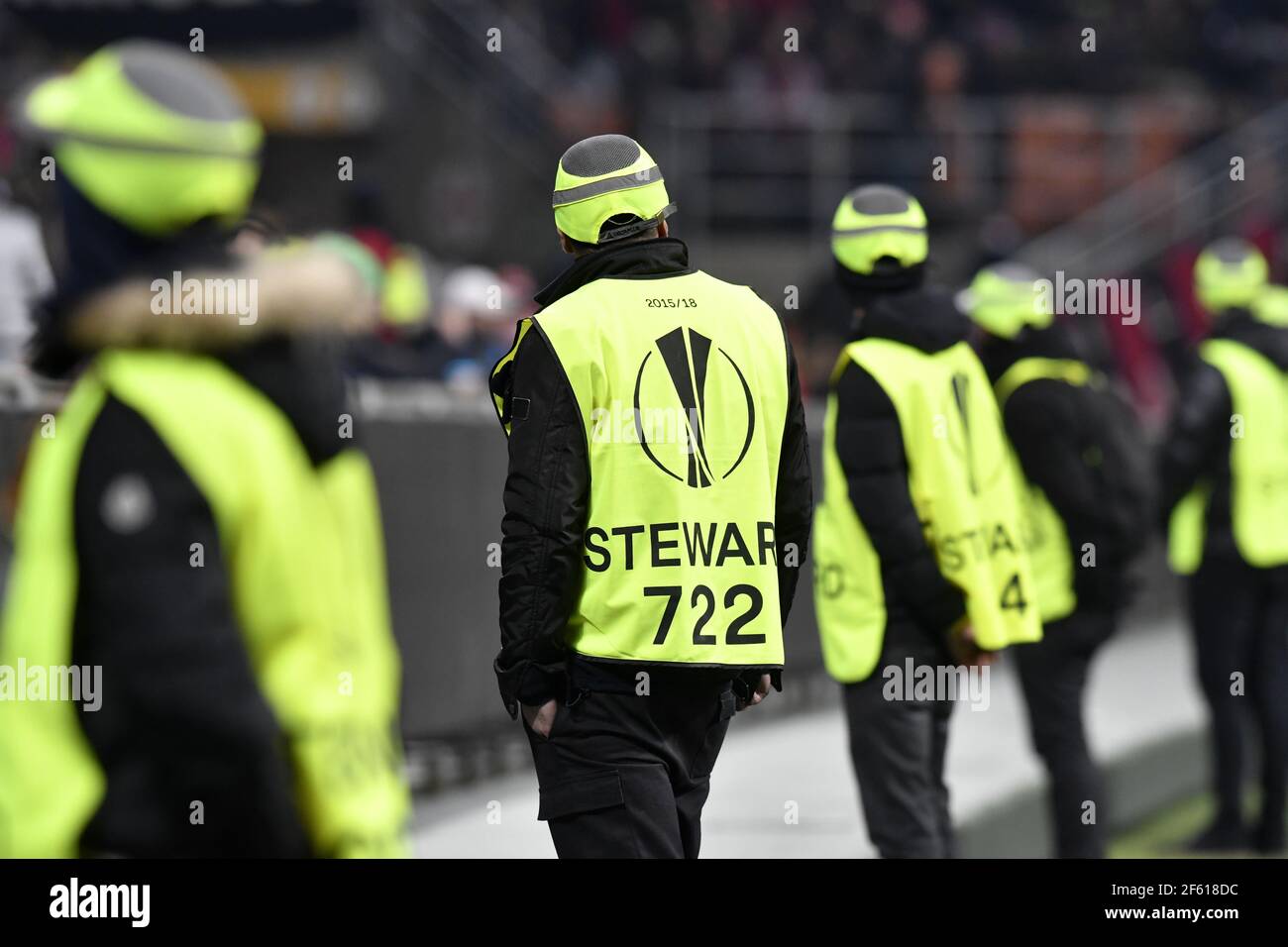 Security steward staff at the San Siro football stadium in Milan. Italy ...