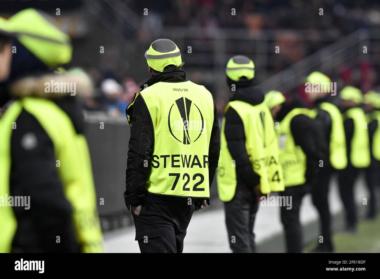 Security steward staff at the San Siro football stadium in Milan. Italy ...