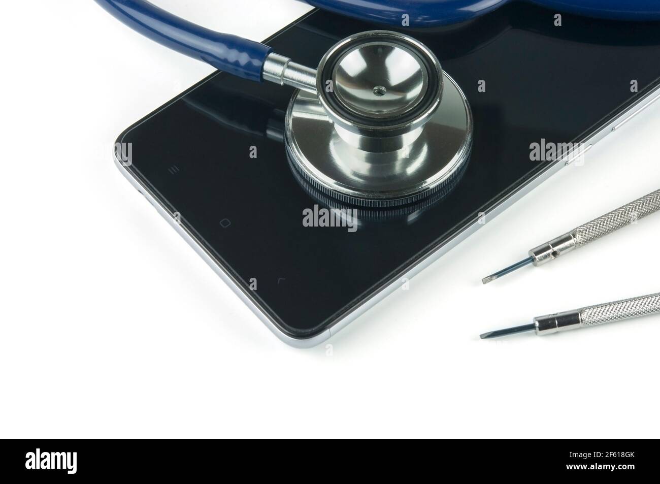 Stethoscope on the smartphone isolated on a white background. Phone ...