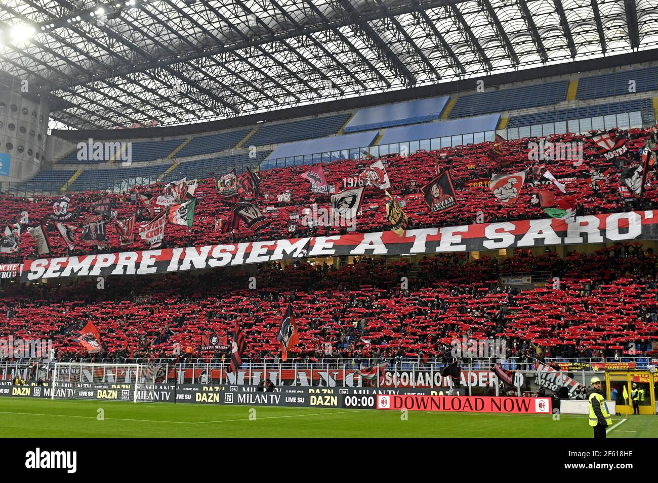 AC Milan football fans at the San Siro stadium, in Milan, Italy Stock ...