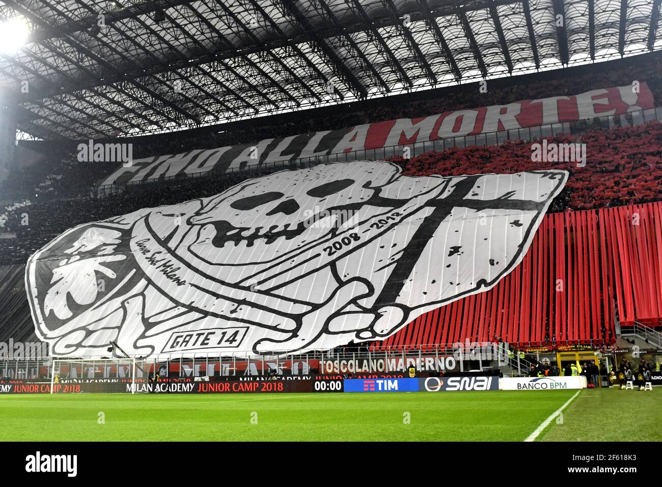 AC Milan football fans at the San Siro stadium, in Milan, Italy Stock ...