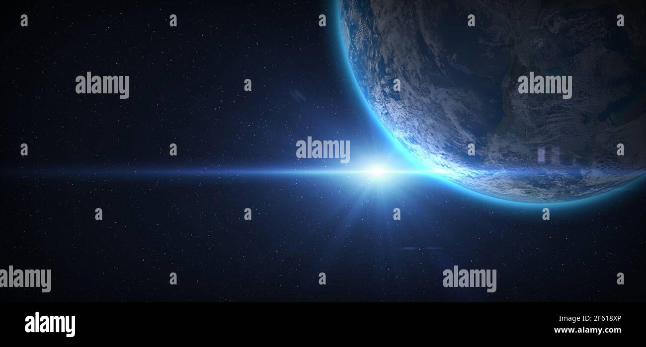 Planet Earth in cosmos and bright Sun. Elements of this image furnished ...