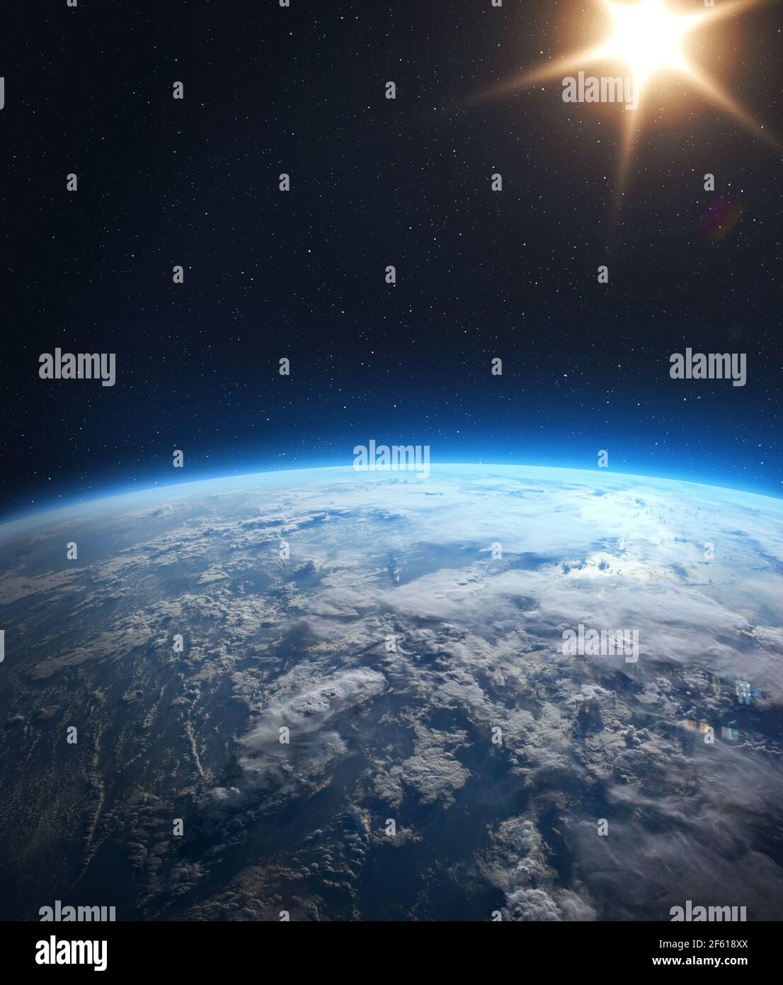 Earth, Sun and outer space. Planet earth with sunrise in the space ...