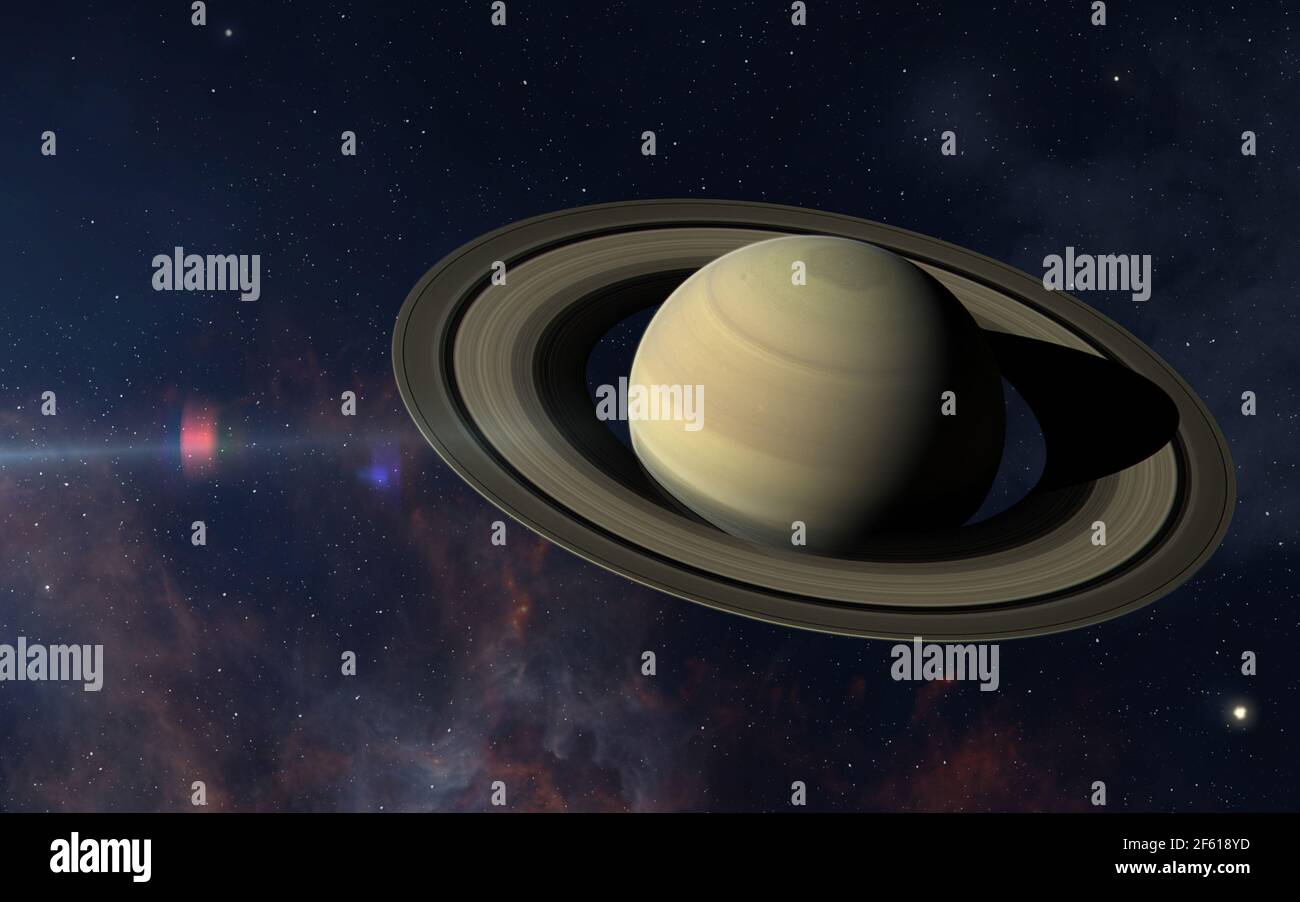 View of planet Saturn from space. Space, nebula and planet Saturn. This ...