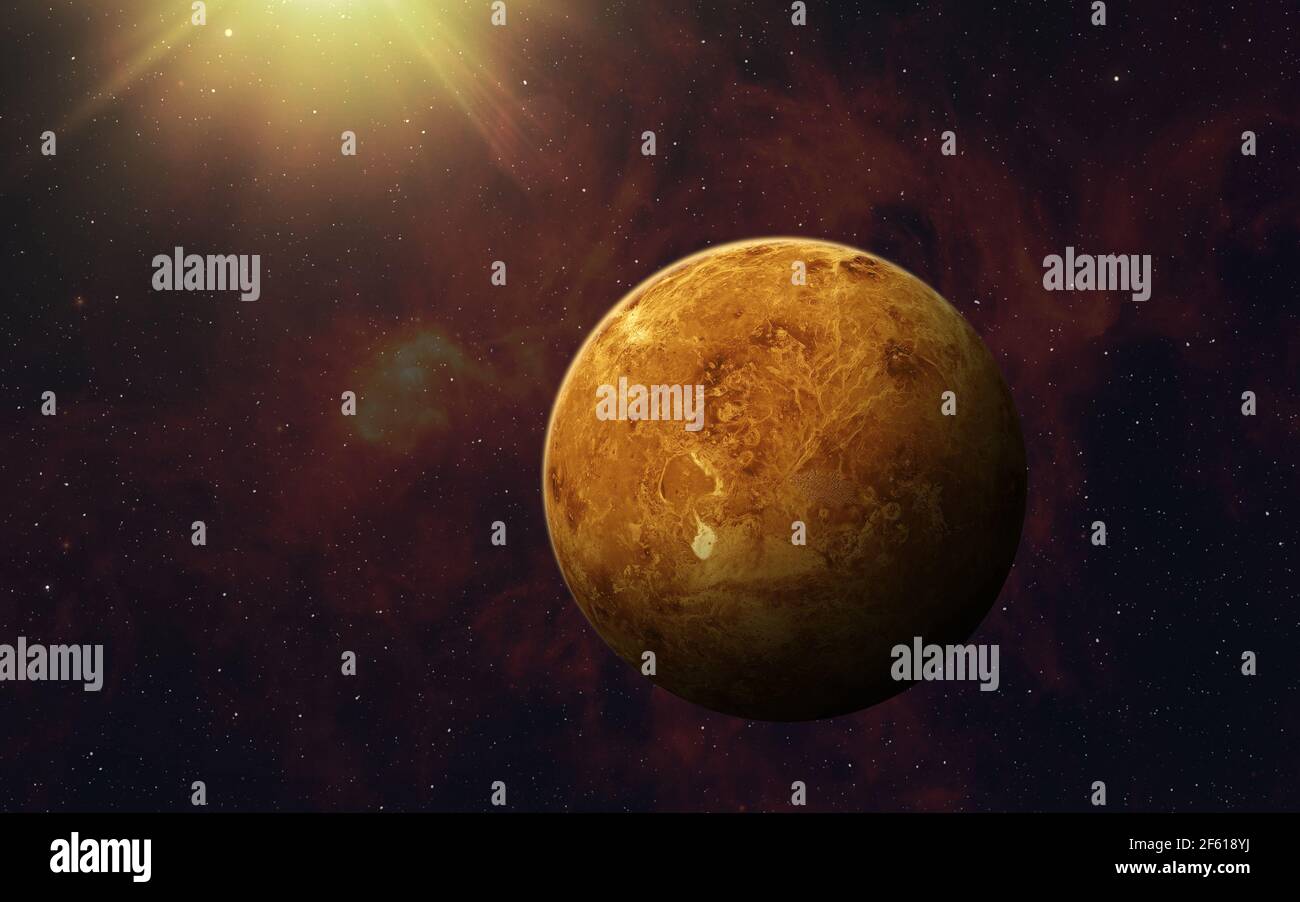 View of planet Venus from space. Space, nebula and planet Venus. This ...