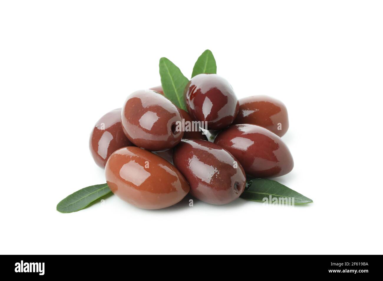 Red olives with leaves isolated on white background Stock Photo - Alamy