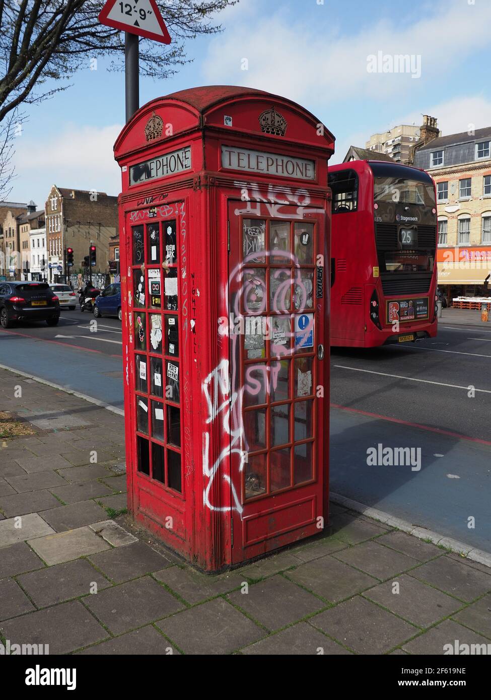 Graffiti damaged phone box hi-res stock photography and images - Alamy