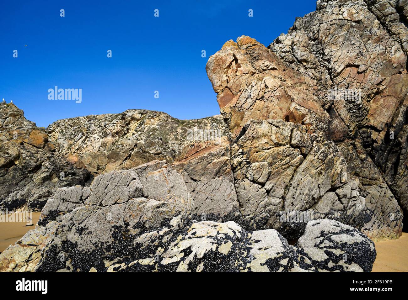 Geological rock formations on the Atlantic coast of France Stock Photo ...