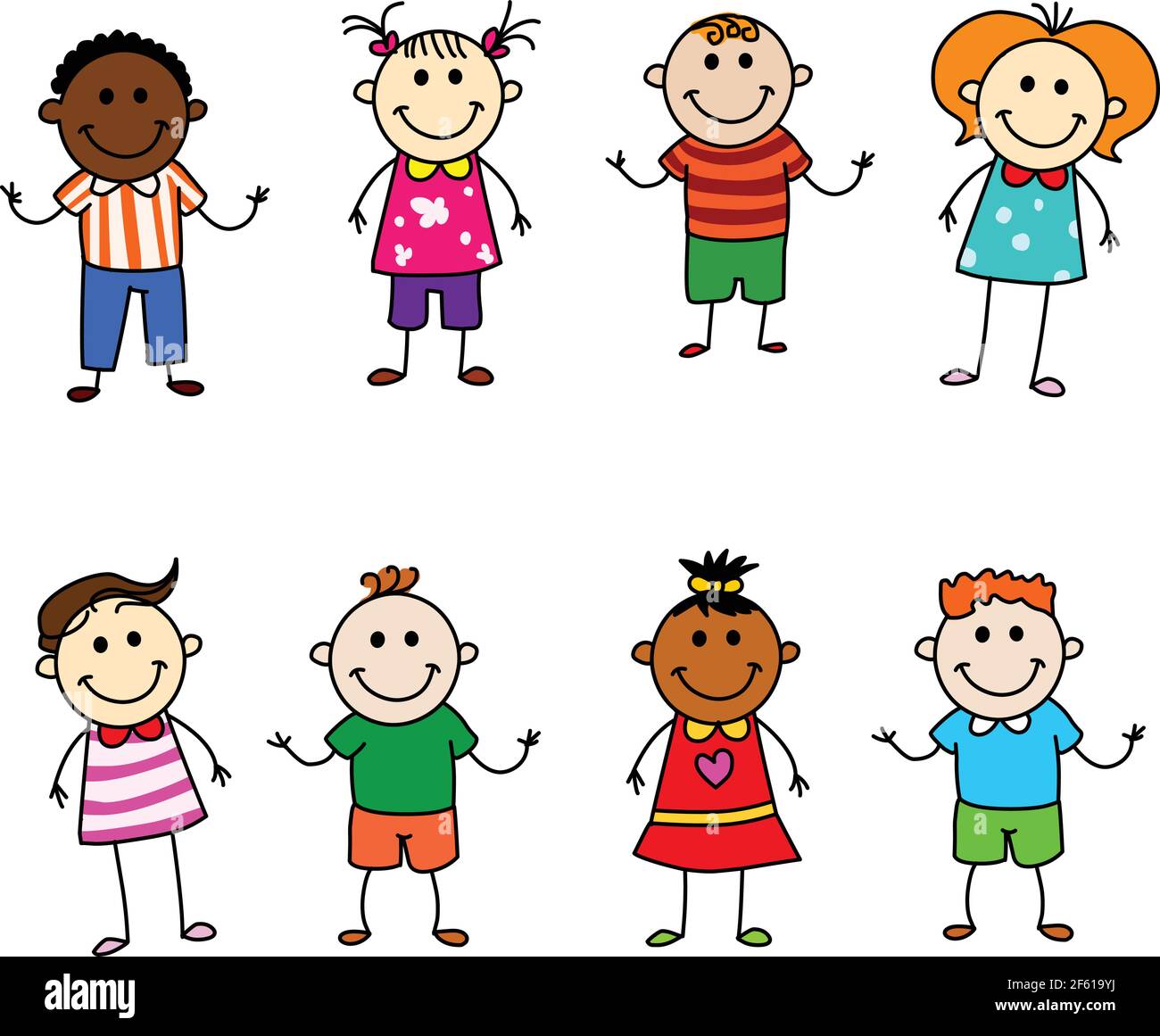 Stickfigure cartoon kids set vector isolated Stock Vector Image & Art ...