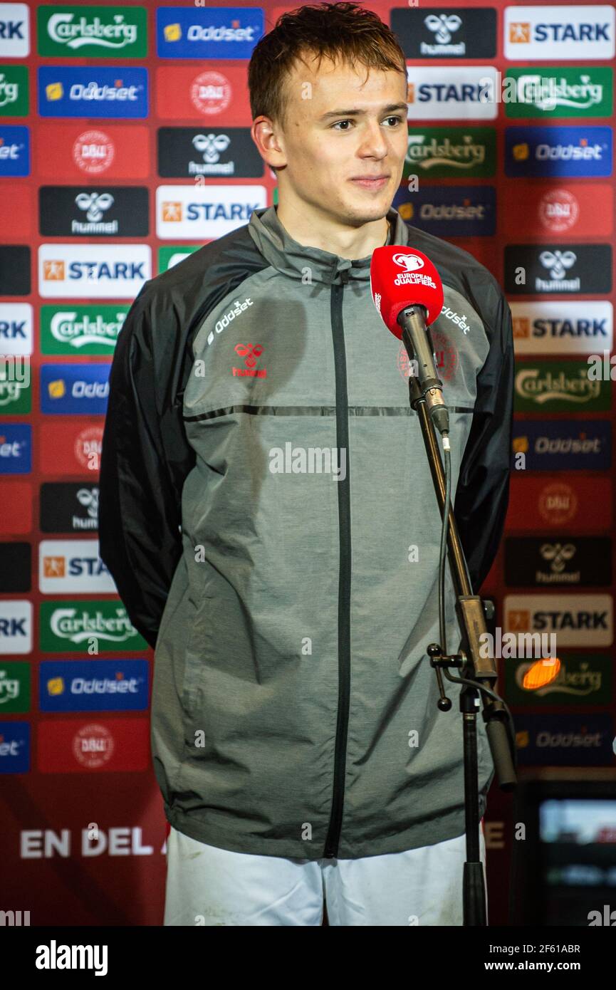 Herning, Denmark. 28th Mar, 2021. Mikkel Damsgaard of Denmark being ...