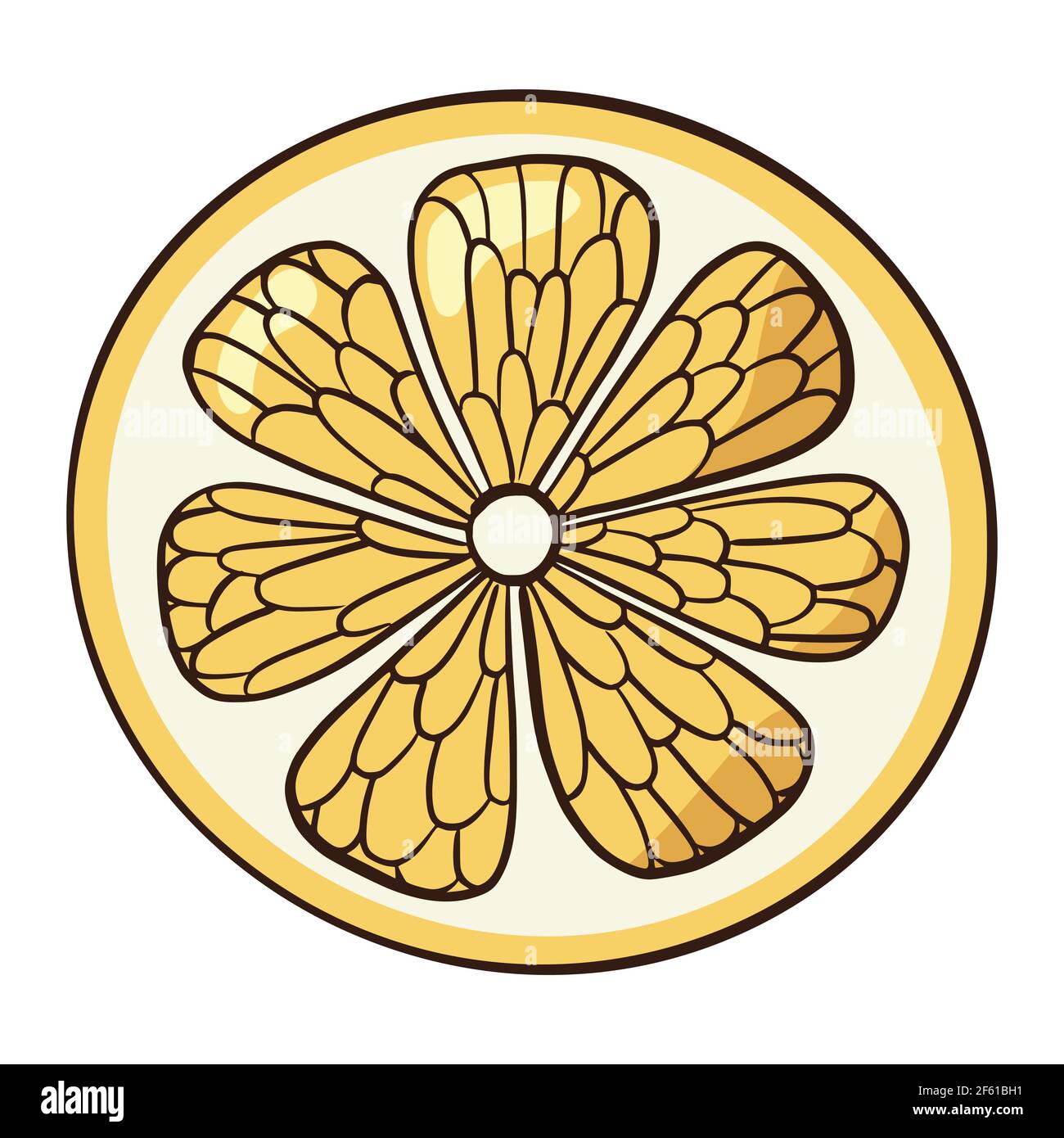 Line drawing organic lemon slice icon. Yellow half citrus flat ...