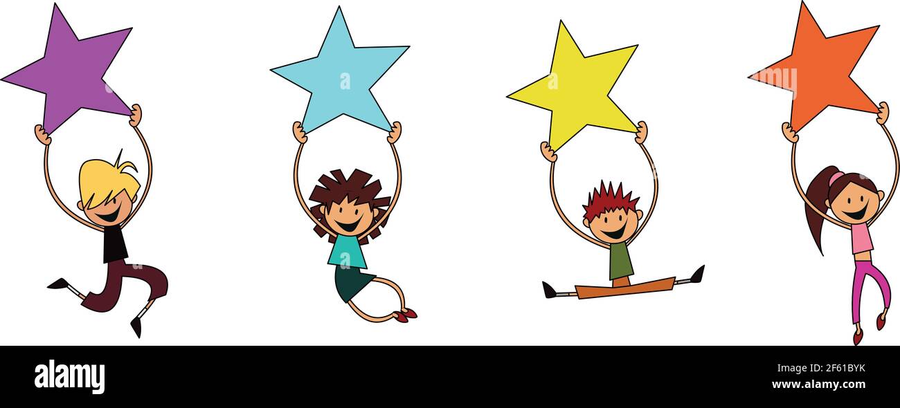 Kids with stars Happy children cartoon illustration isolated on white ...