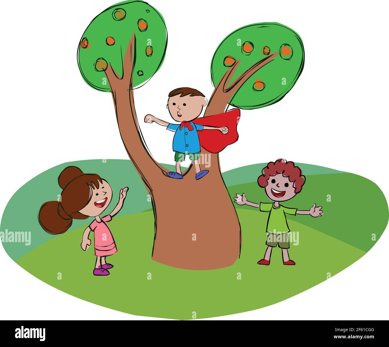 Kids playing superman cartoon illustration vector isolated Stock Vector ...