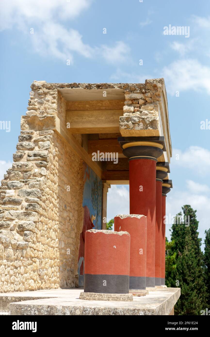 A fragment of the ruins of the Knossos Palace. Part of the building ...