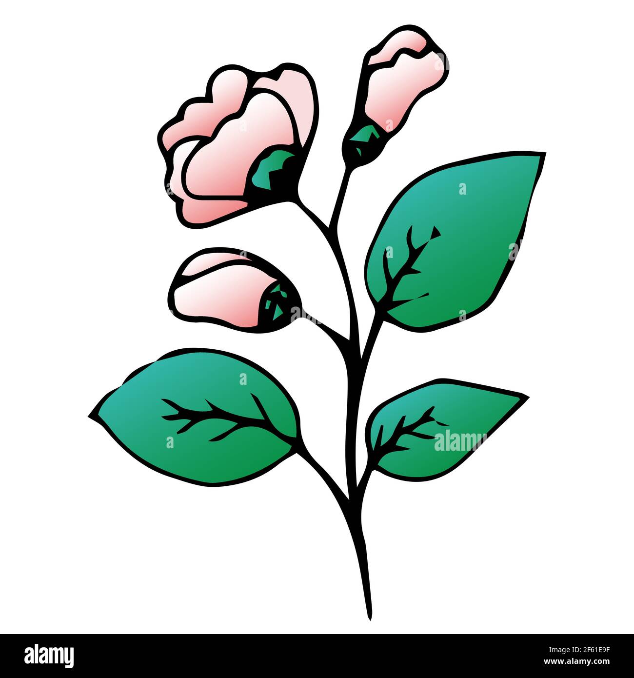 Beautiful flower,Spring twig with leaves, floral vector object in ...