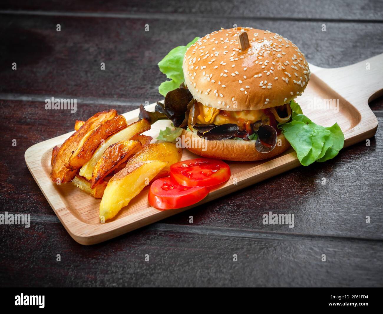 Delicious fresh homemade burger set. Tasty homemade hamburgers with ...