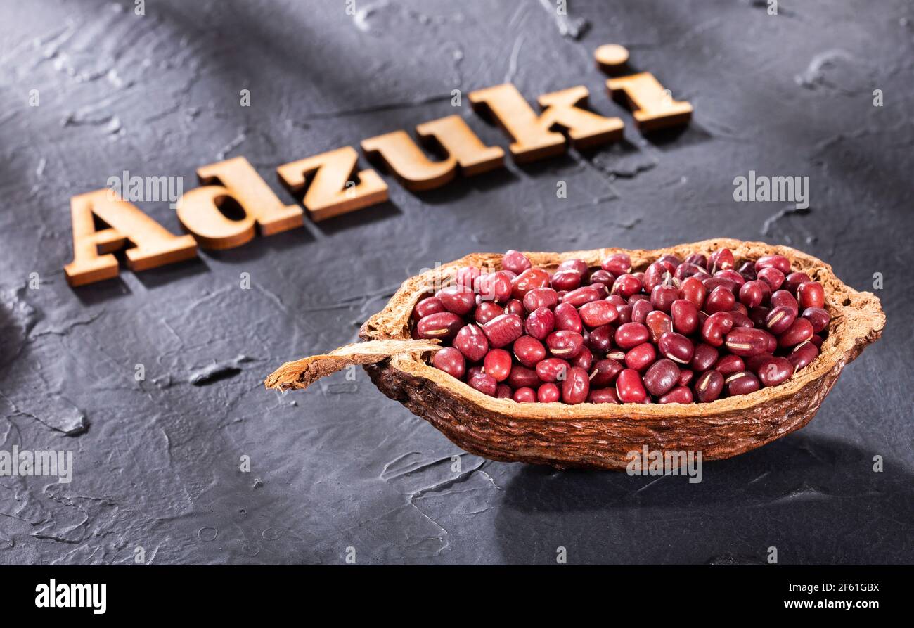Red Bean Adzuki - Vigna angularis. Word adzuki in wooden letters Stock ...
