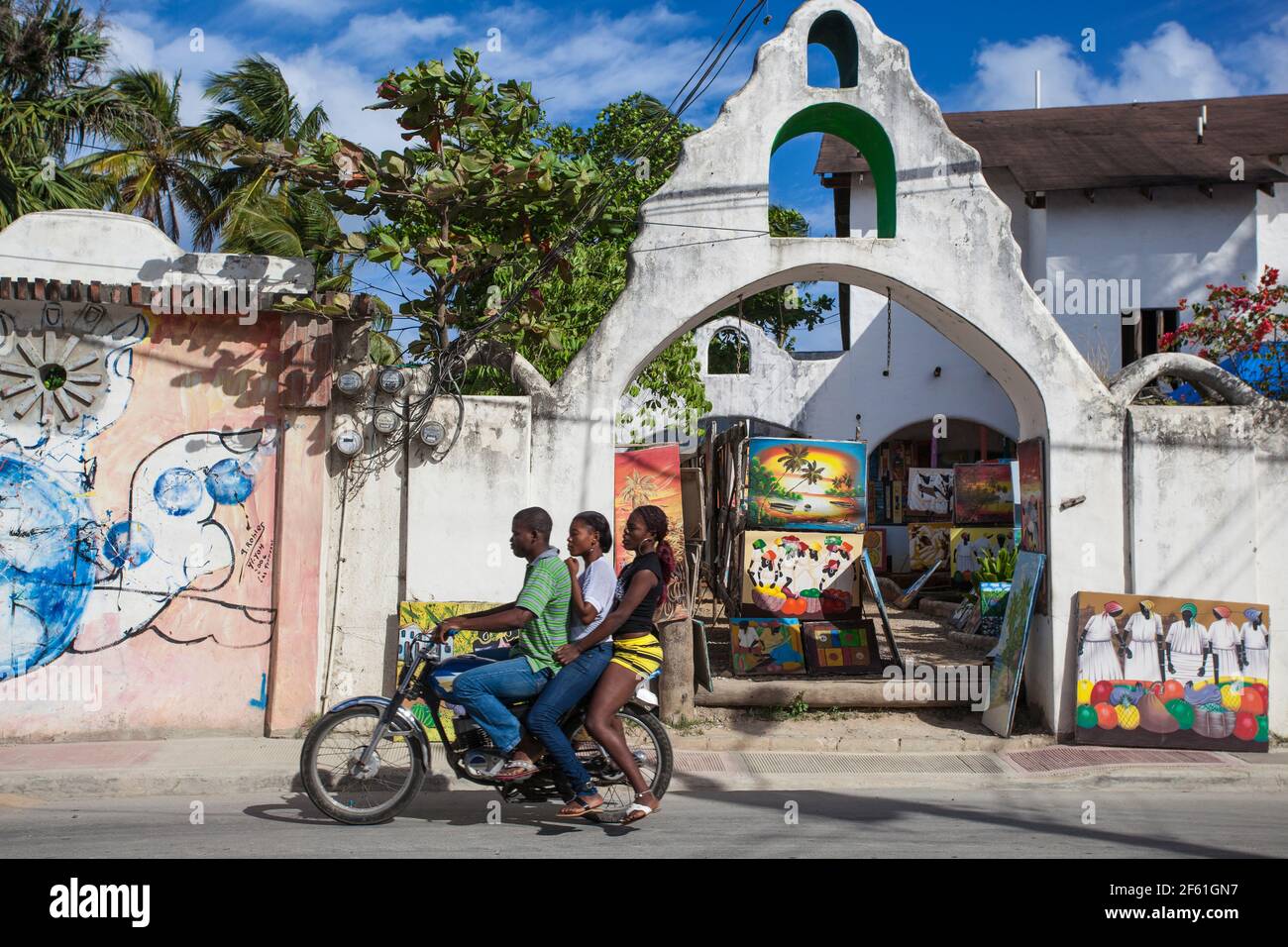 Dominican Republic, Samana Peninsula, Las Terrenas, Three people on ...