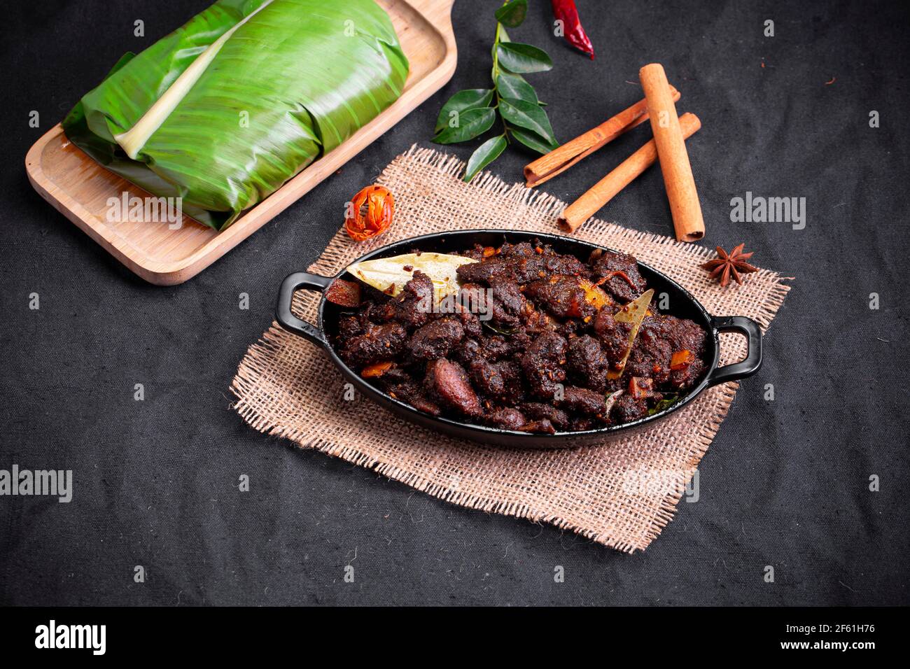 Beef roast or pothu ulartheyadu, kerala special dish arranged in an ...