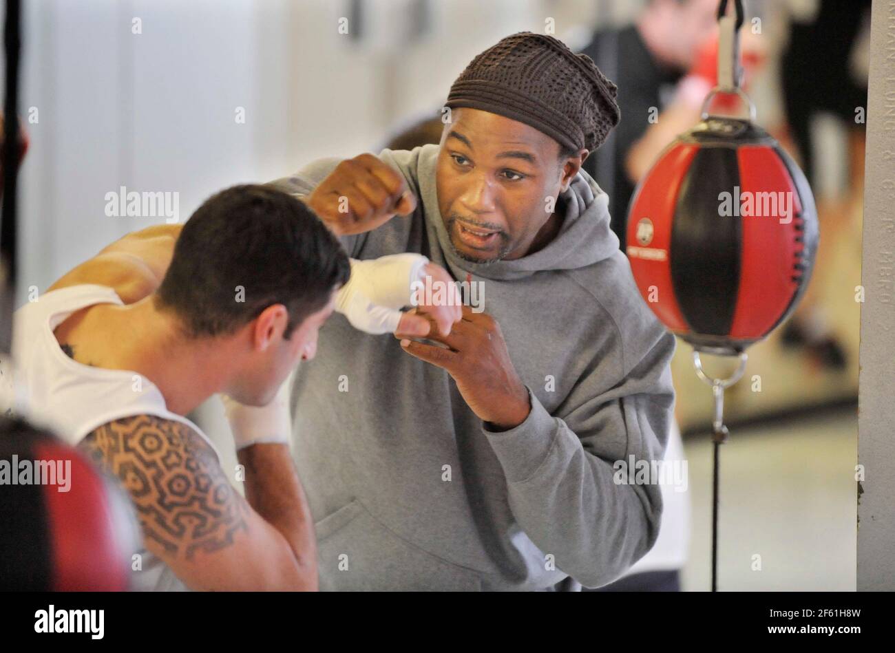 Ex Heavyweight Champ Lennox Lewis giving a tutorial at the Fight Club ...