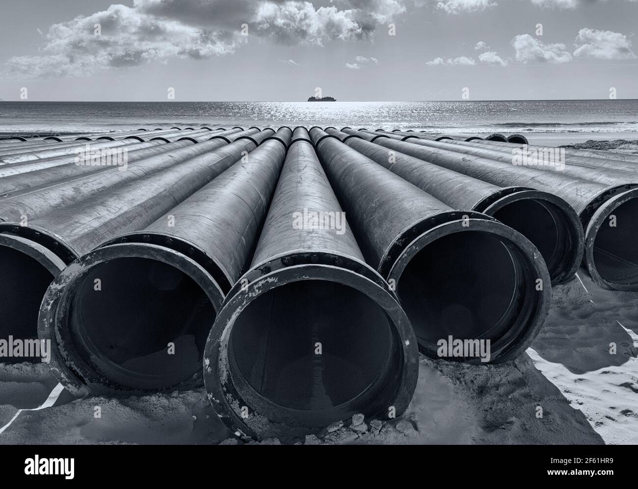 Big pipes on the beach for beach replenishment work at Bournemouth and ...