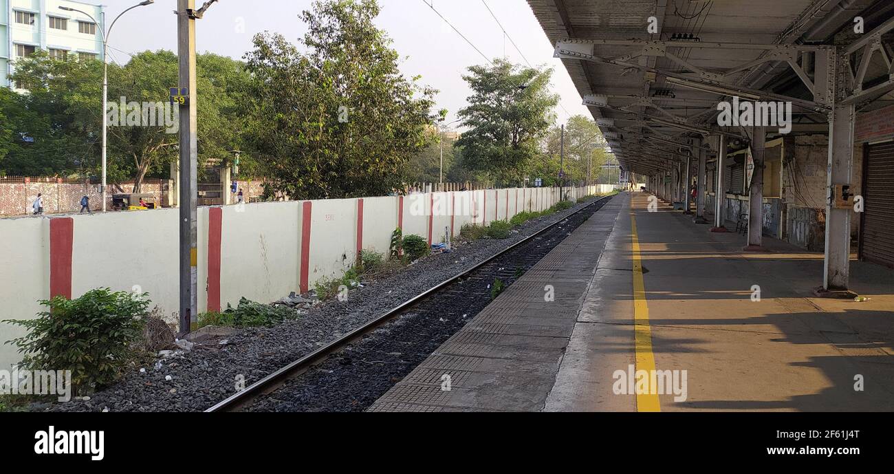 Suburban local train on the fort railway station. City metro vendors ...