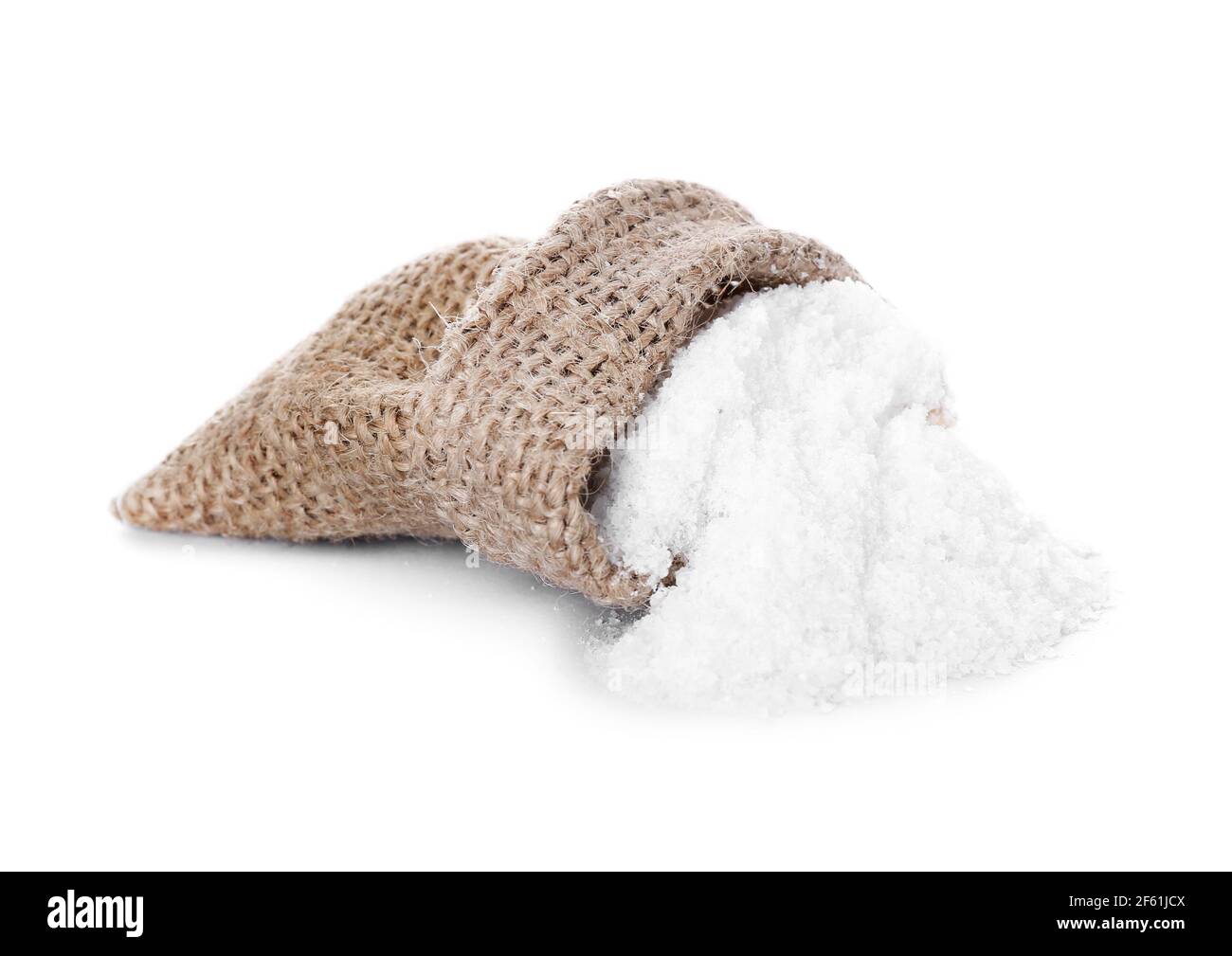 Bag with salt on white background Stock Photo - Alamy