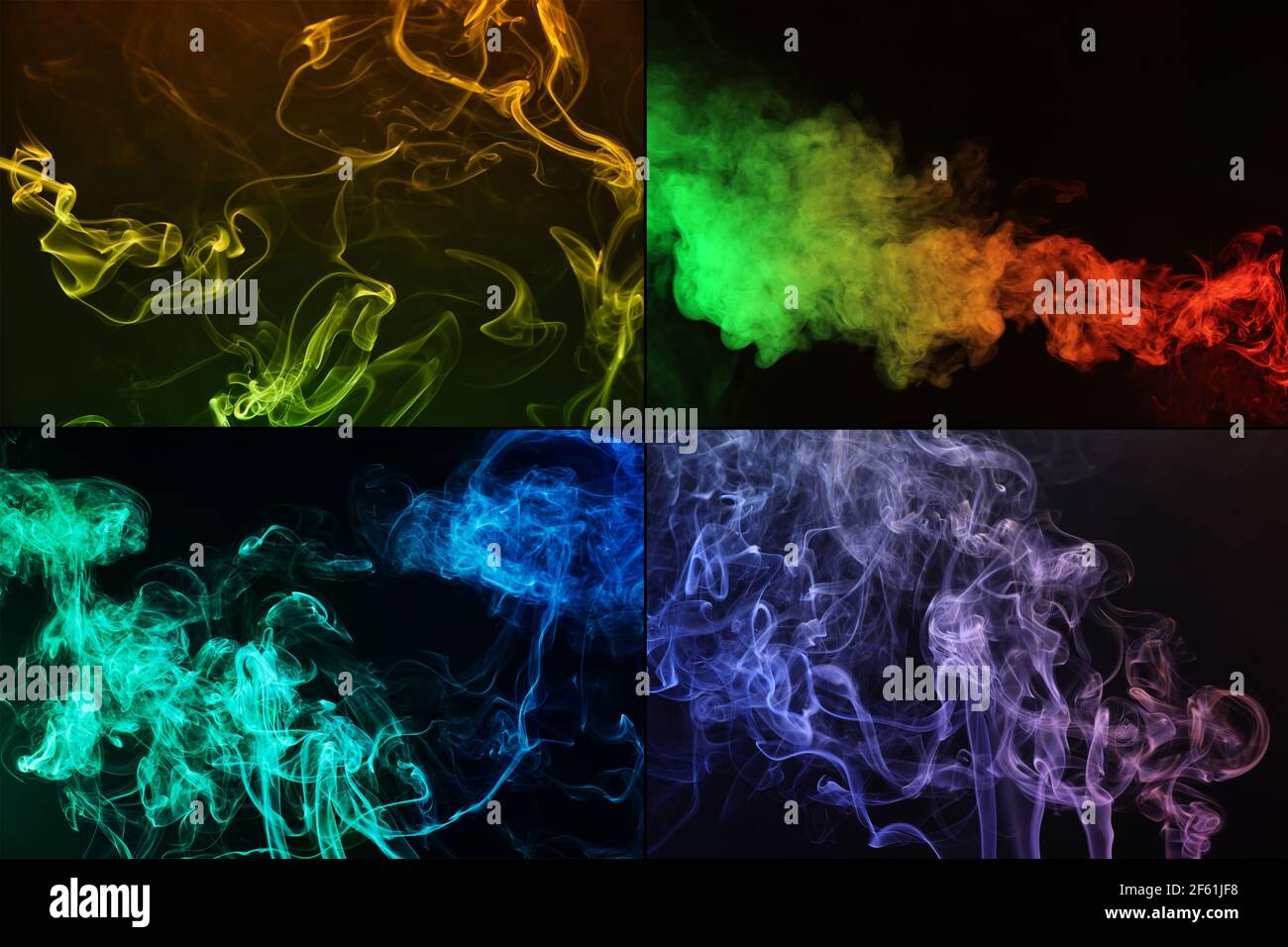 Collage of different color smoke on dark background Stock Photo - Alamy