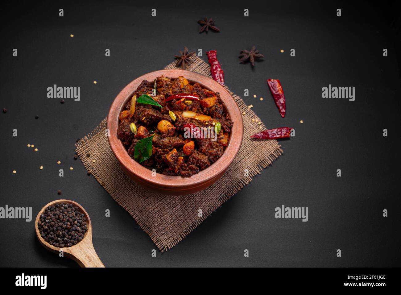 Beef roast or pothu ulartheyadu, kerala special dish arranged in an ...