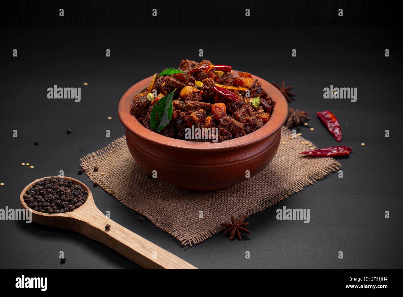 Beef roast or pothu ulartheyadu, kerala special dish arranged in an ...