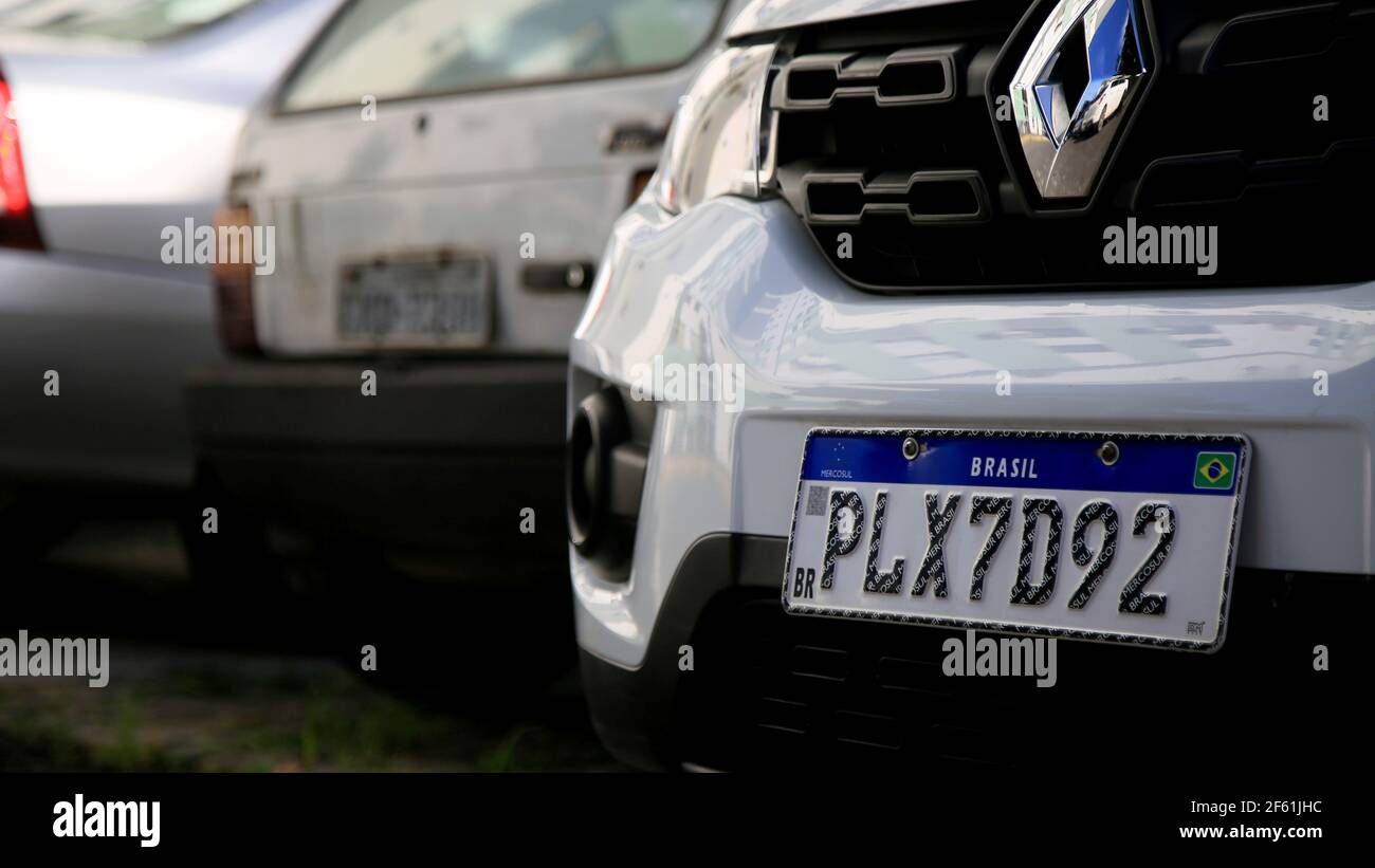 salvador, bahia / brazil - june 11, 2020: vehicle plate in the Mercosul ...