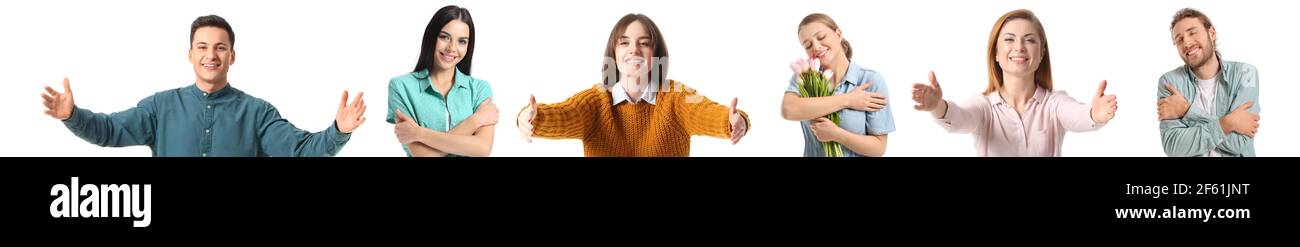 Happy young people on white background Stock Photo - Alamy