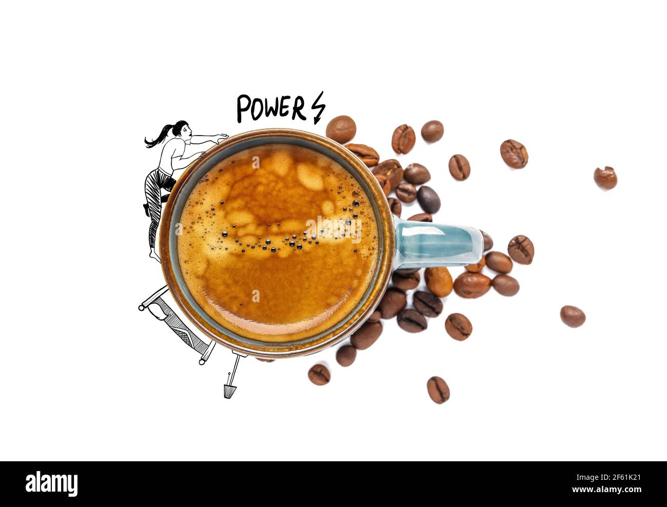 Funny composition with cup of coffee on white background Stock Photo ...