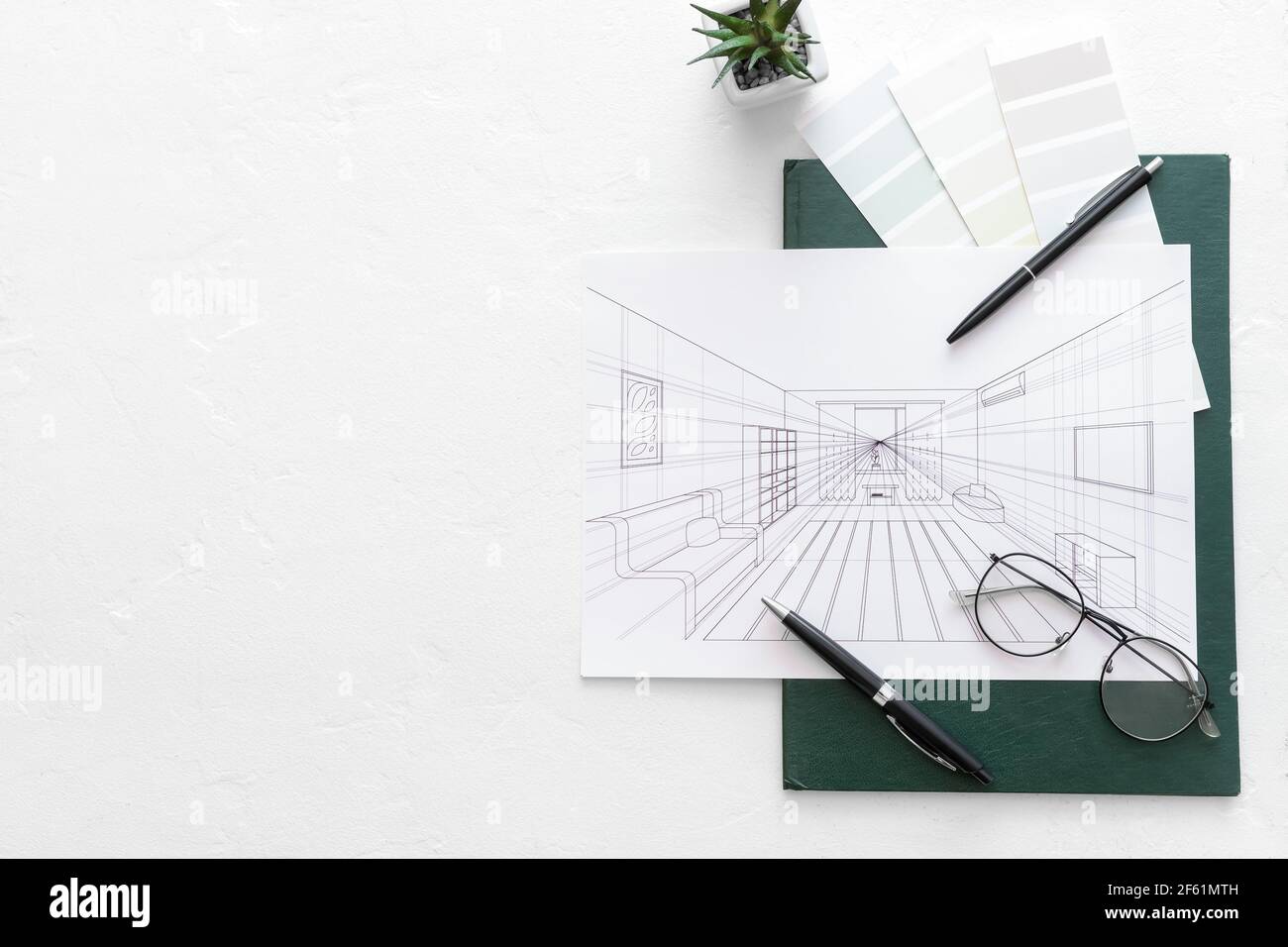 House plan and color palettes on light background Stock Photo - Alamy