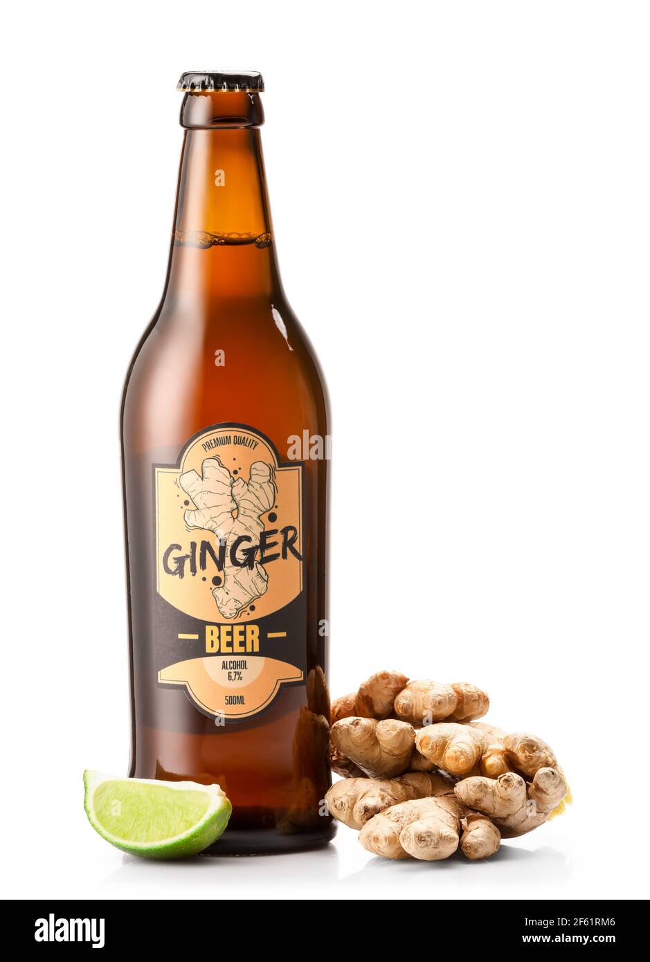 Bottle of fresh ginger beer on white background Stock Photo - Alamy