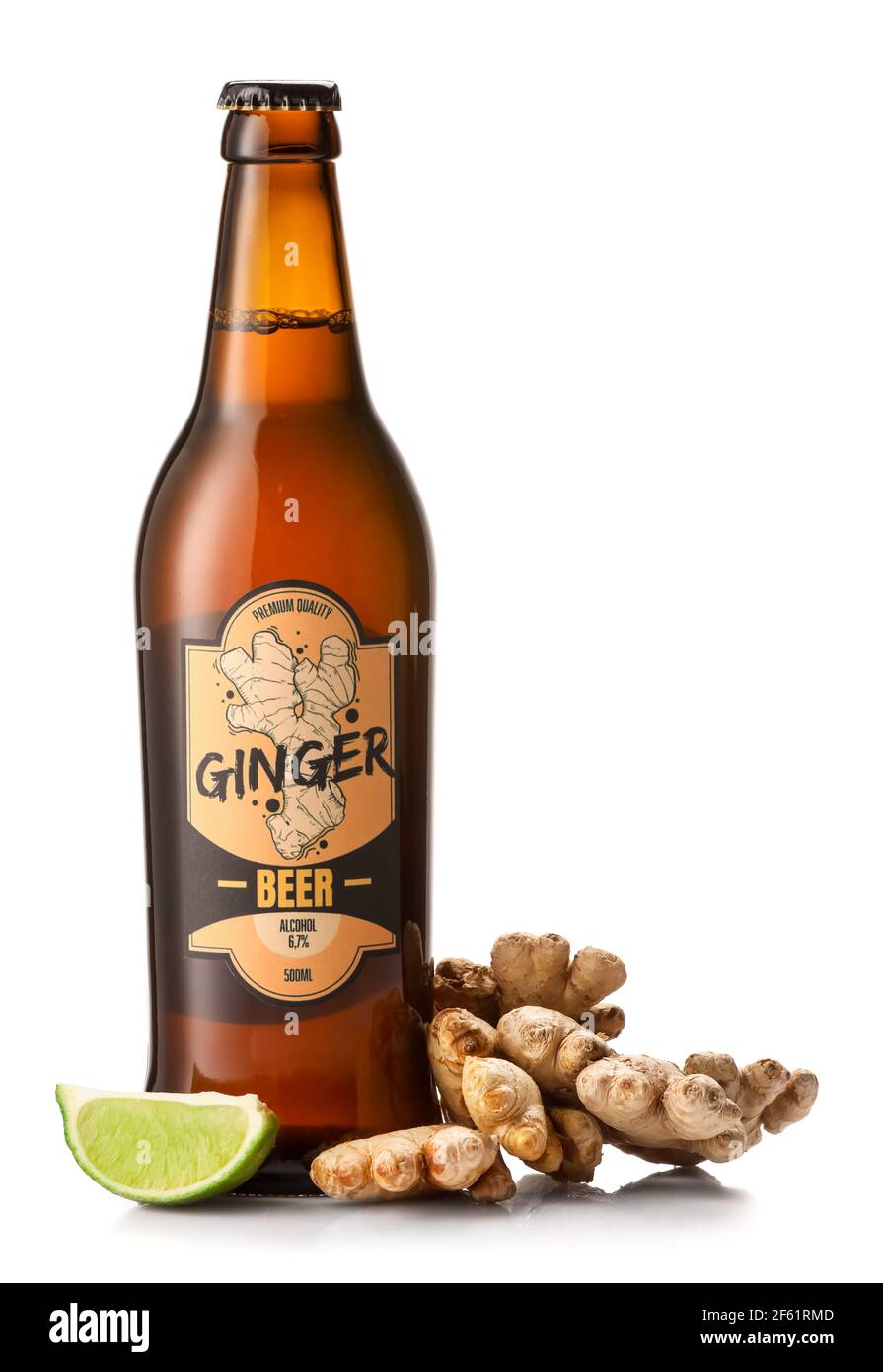 Bottle of fresh ginger beer on white background Stock Photo - Alamy