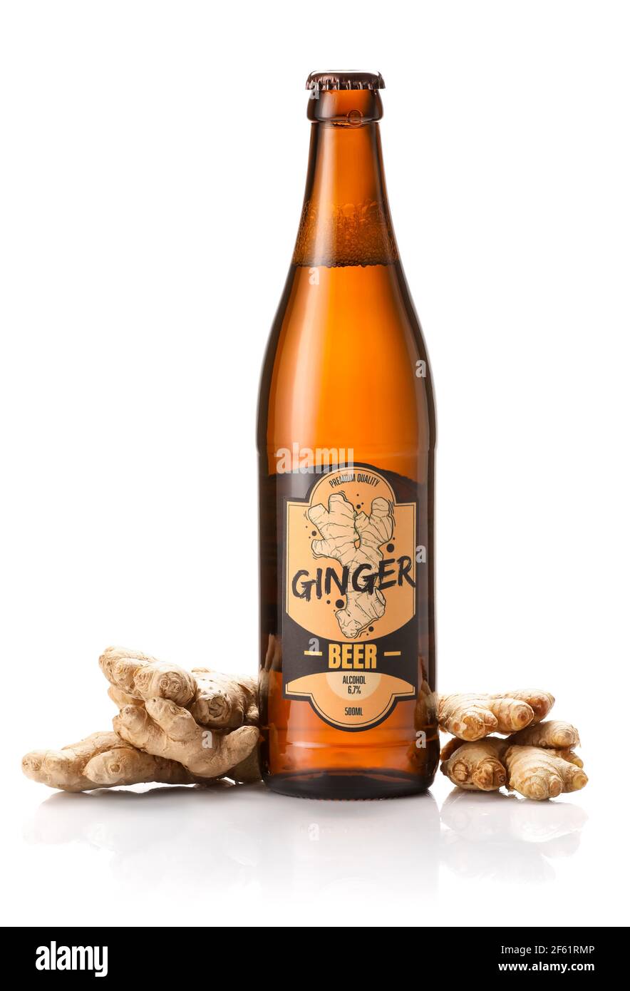 Bottle of fresh ginger beer on white background Stock Photo - Alamy