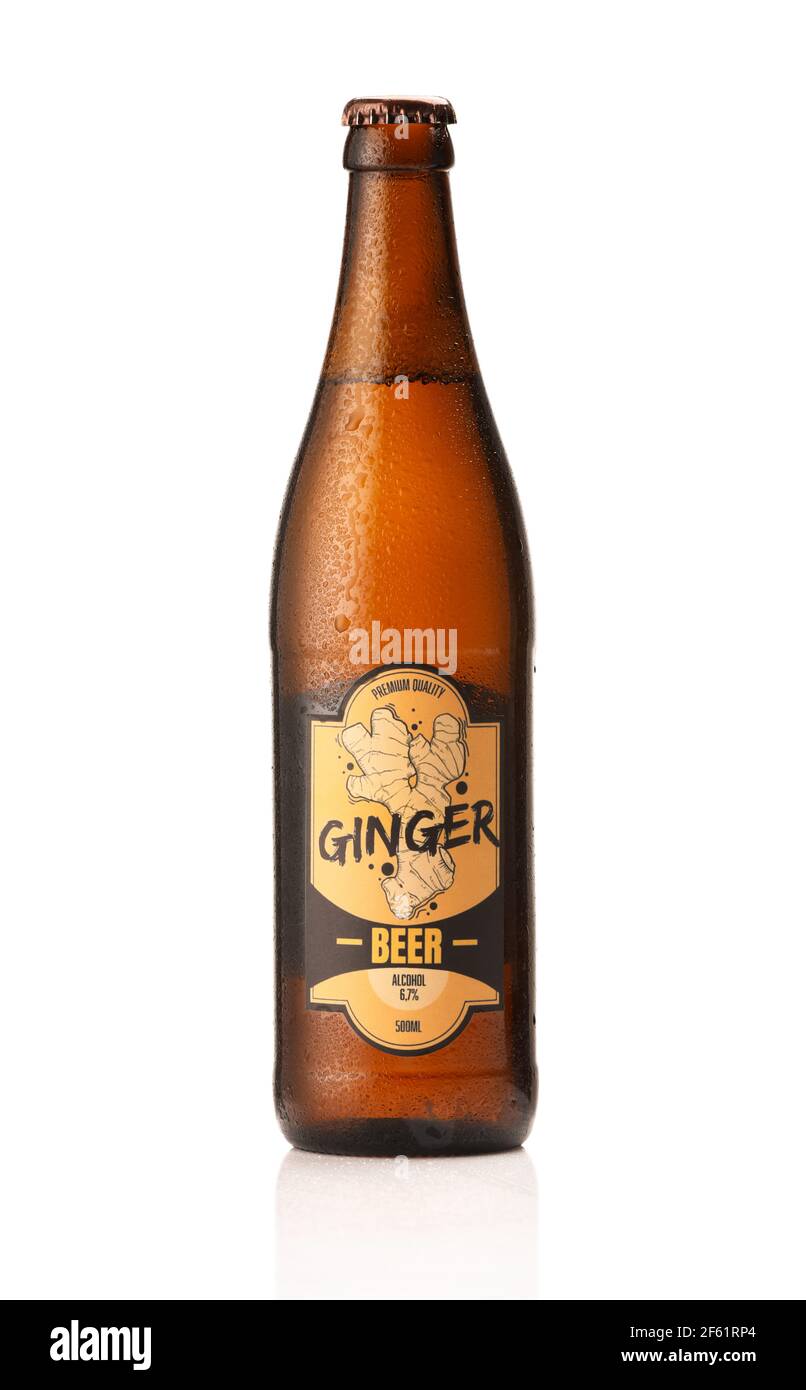 Bottle of fresh ginger beer on white background Stock Photo - Alamy