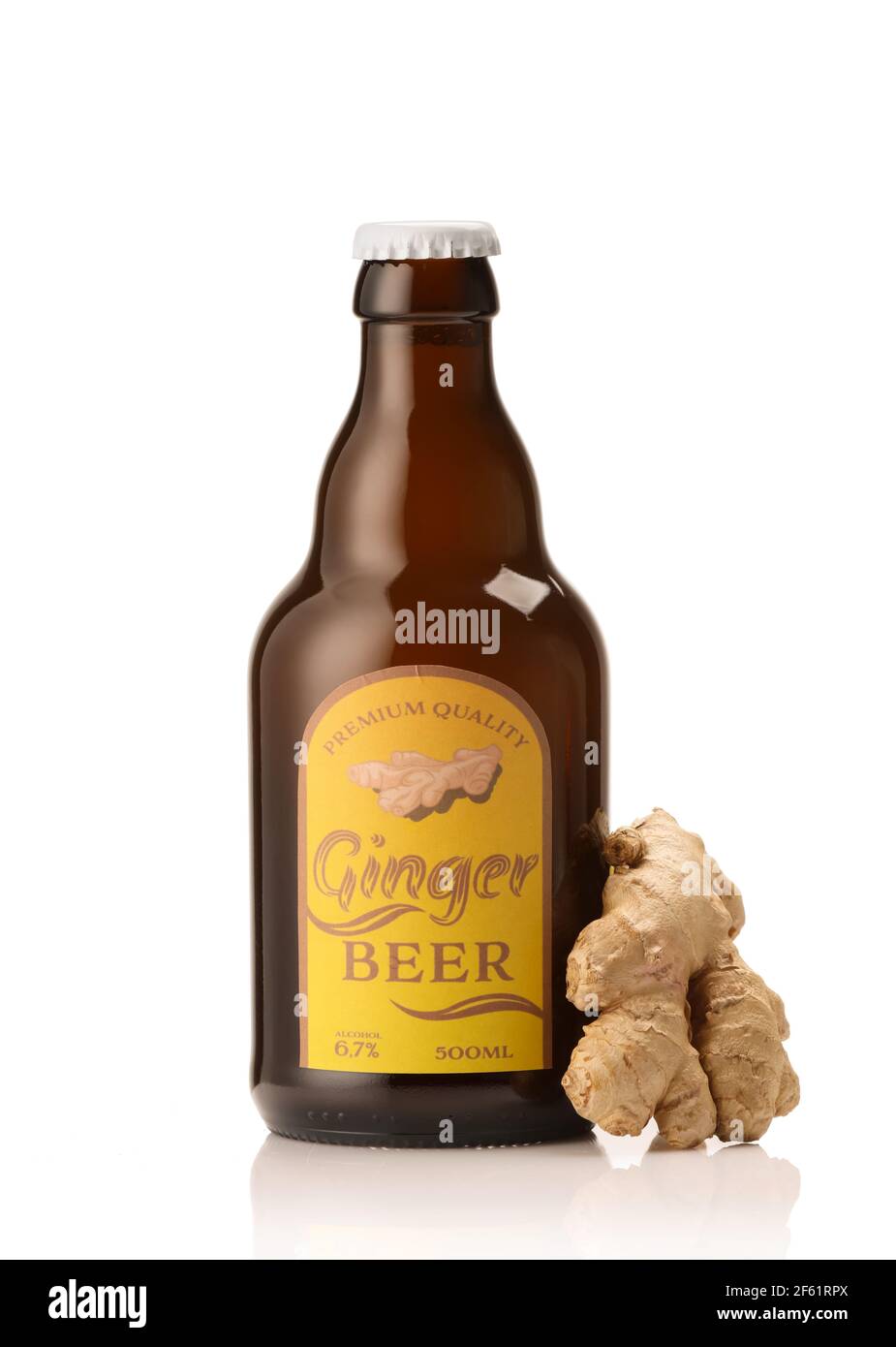 Bottle of fresh ginger beer on white background Stock Photo - Alamy