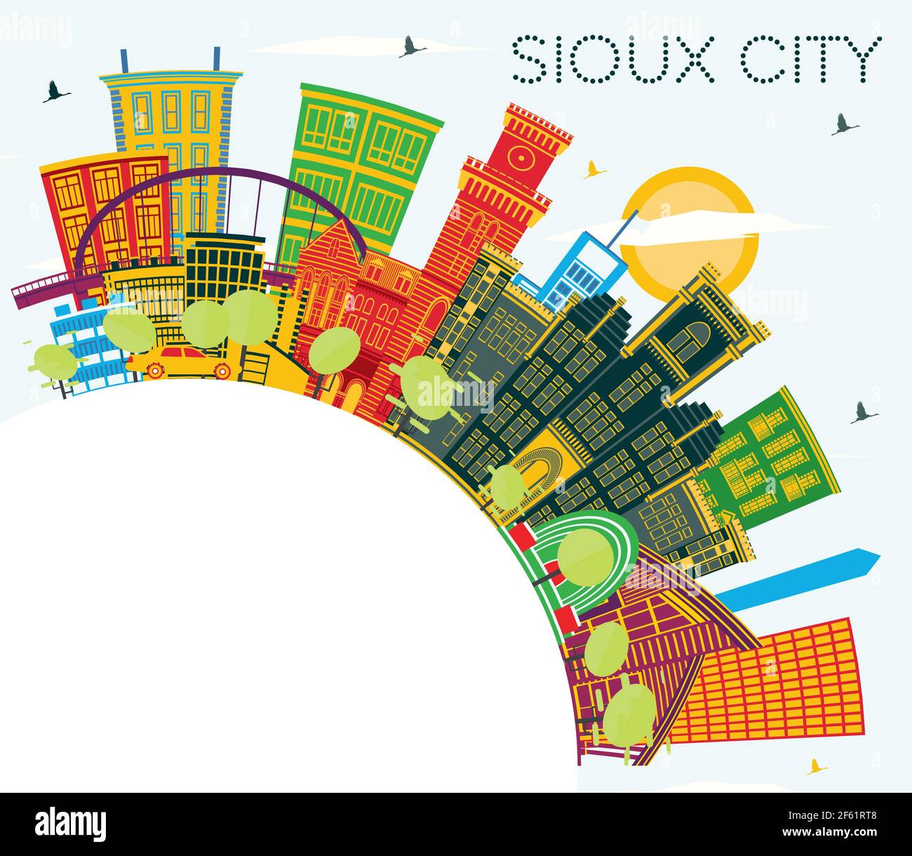 Sioux City Iowa Skyline with Color Buildings, Blue Sky and Copy Space ...